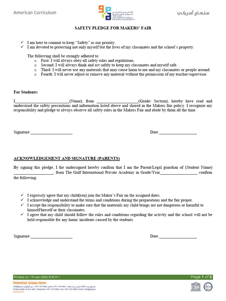 2526 Makers' Fair Safety Pledge | PDF