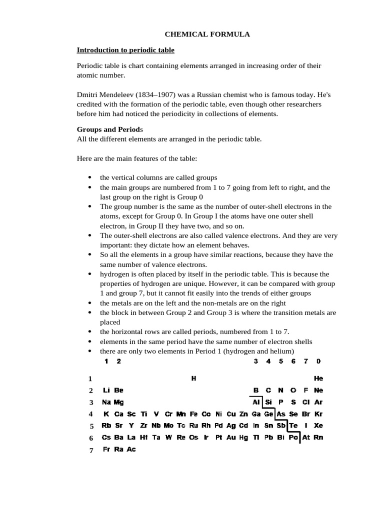 CHEMICAL FORMULA | PDF | Periodic Table | Chemical Elements