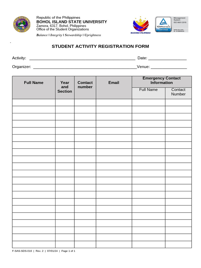 Student Activity Registration Form | PDF