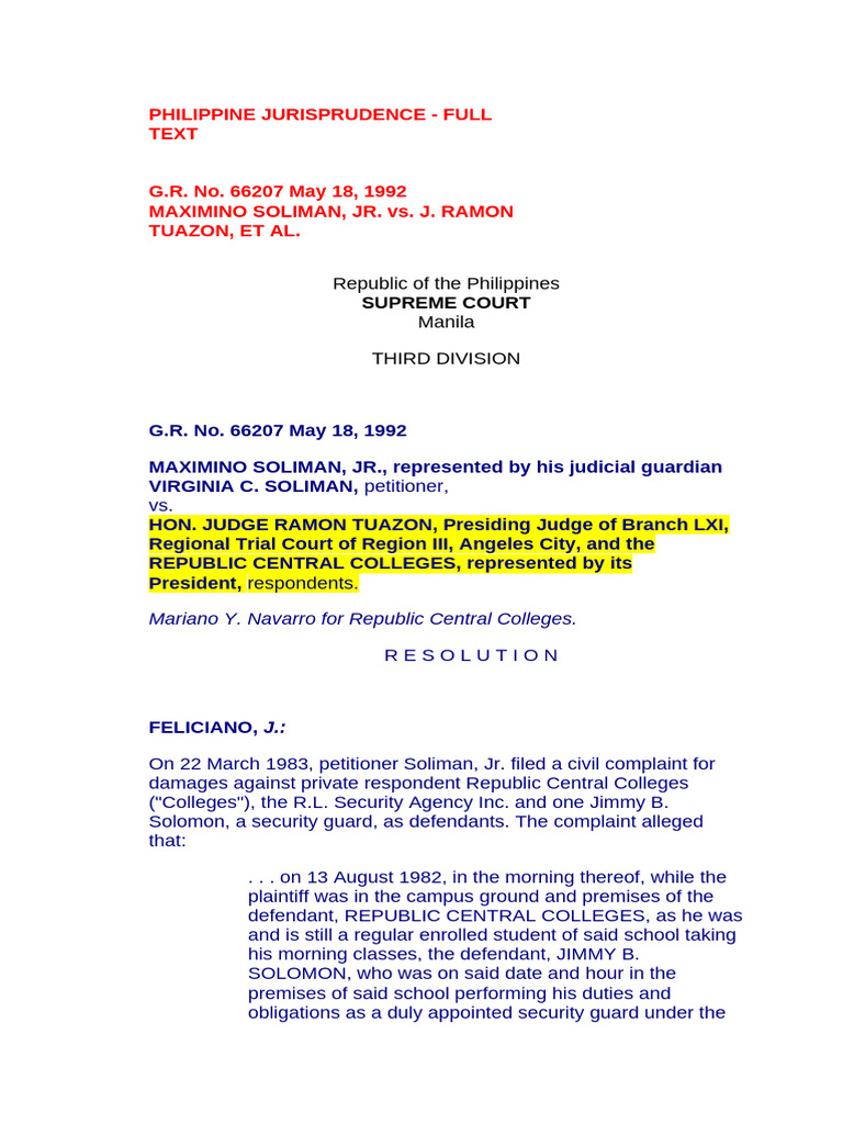 9 Soliman Jr v Tuazon 1992 implied contract school | PDF | Legal ...