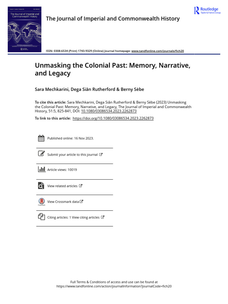 Unmasking the Colonial Past Memory Narrative and Legacy | PDF ...