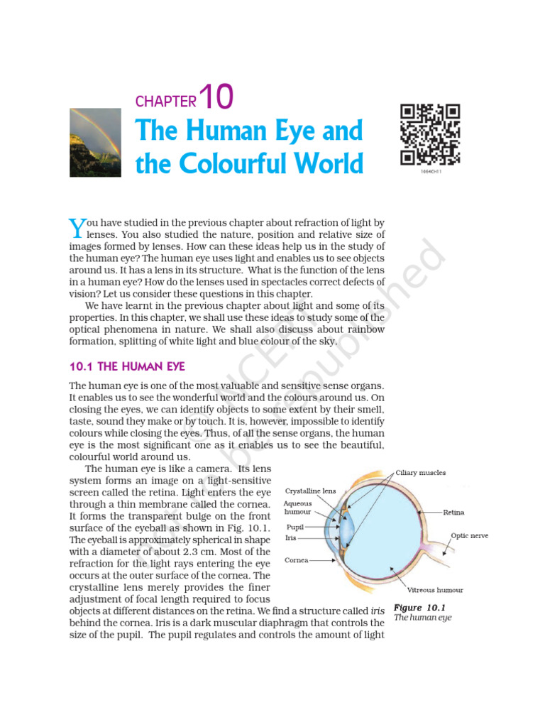 Ncert Textbook for Class 10 Science Chapter 10 | PDF | Eye | Rainbow