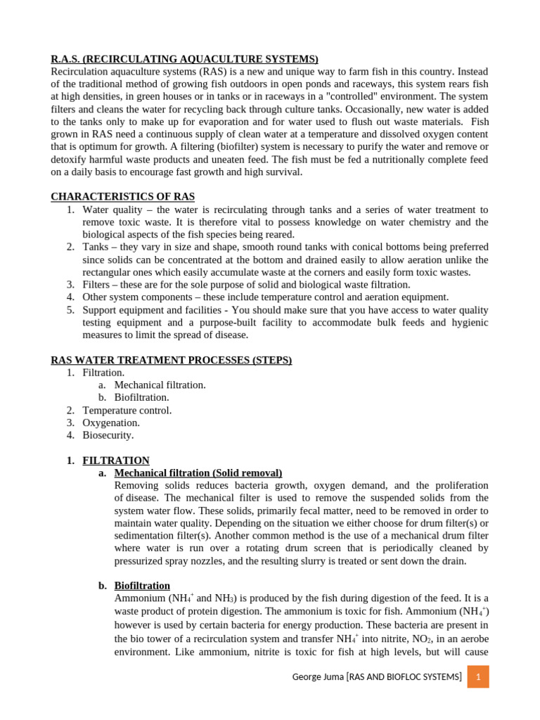 Ras and Biofloc Technologies | PDF | Filtration | Water