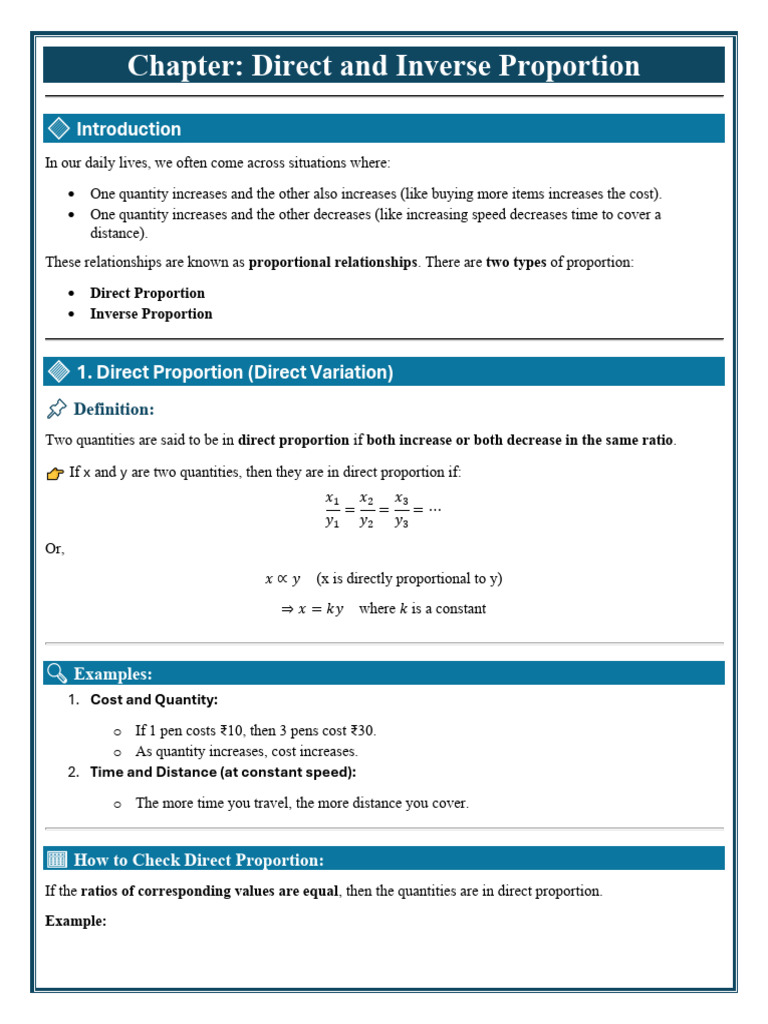 Chapter 11. Direct and Inverse Proportion | PDF | Speed | Mathematics