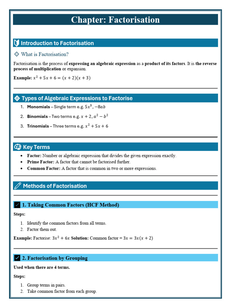 Chapter 12. Factorisation | PDF | Factorization | Polynomial