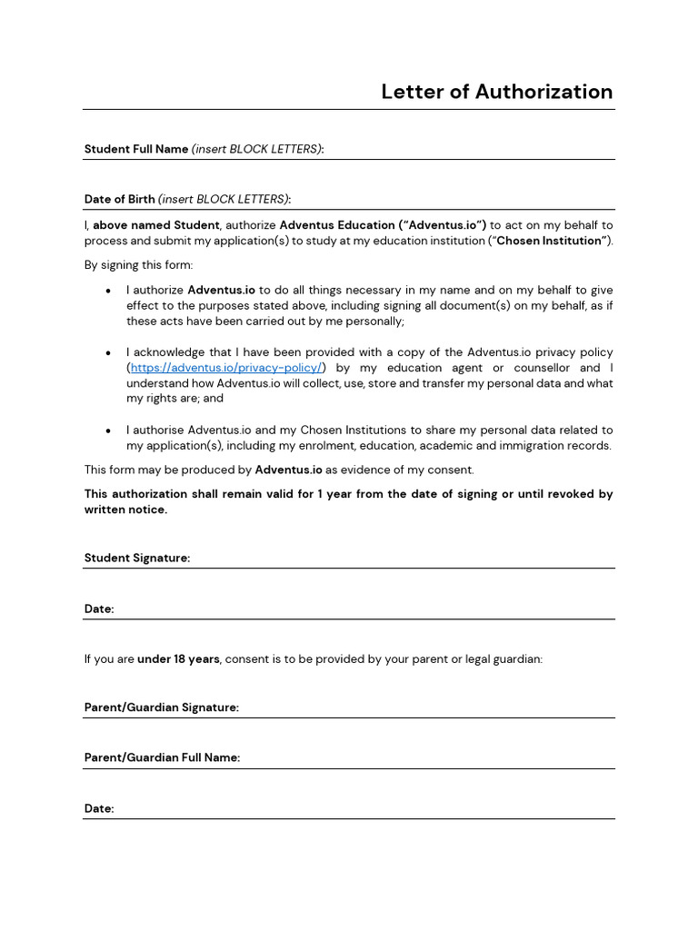 Student Authorisation Form | PDF