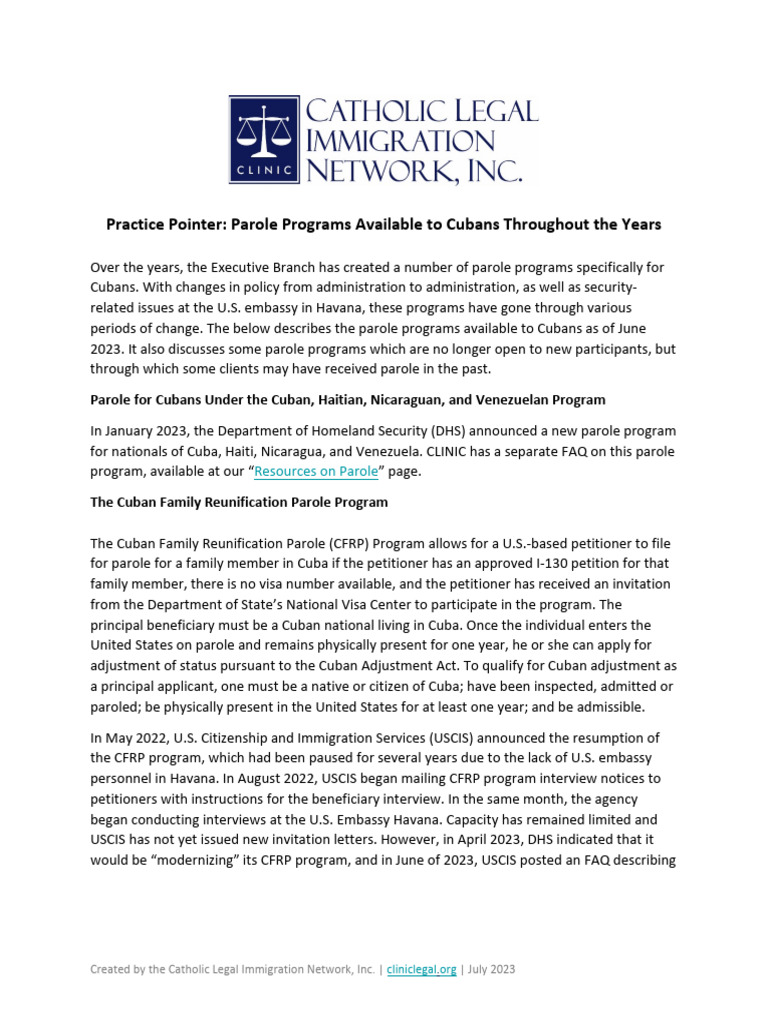 Practice Pointer Parole Programs Available To Cubans Throughout The ...