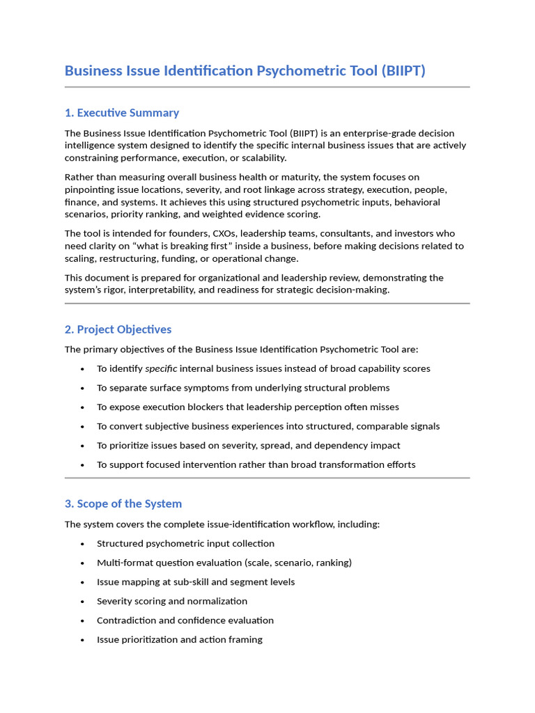 Business Issue Identification Psychometric Tool- Report | PDF ...