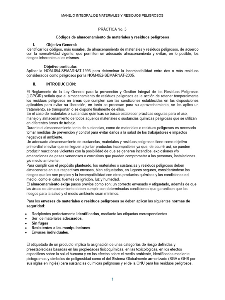 MIMRP Pract. 3 Códigos de almacenamiento | PDF | Residuos peligrosos ...