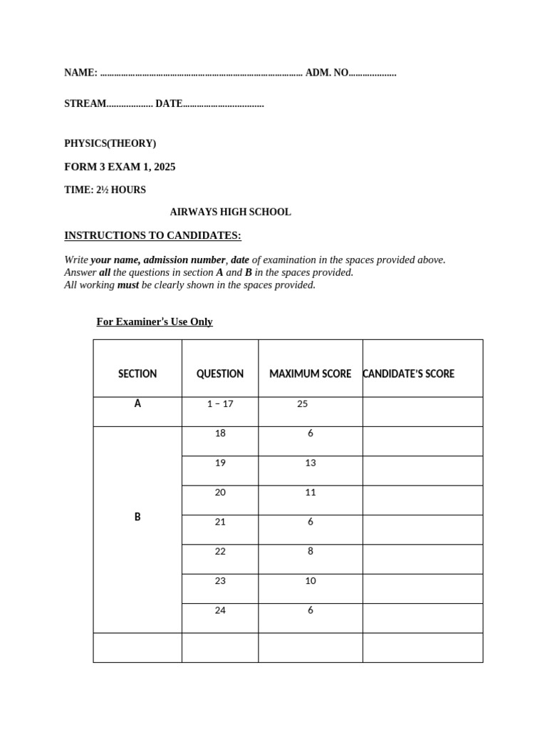 Form 3 Physics - Ahs | PDF | Physics | Physical Sciences