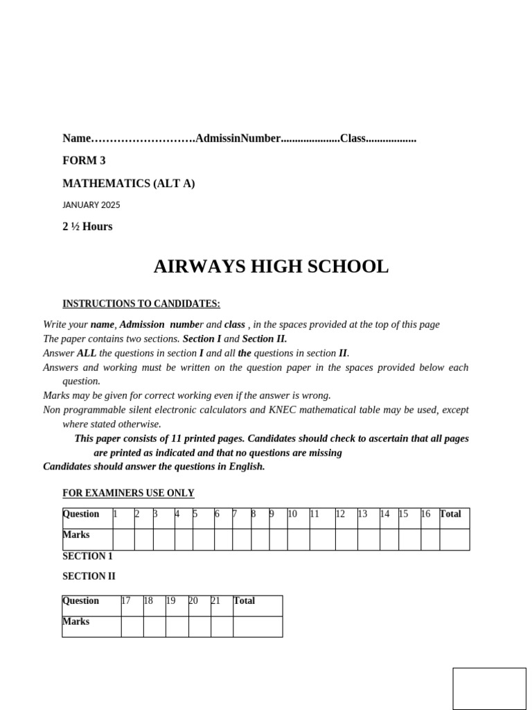 Form 3 Maths - Ahs | PDF | Mathematics