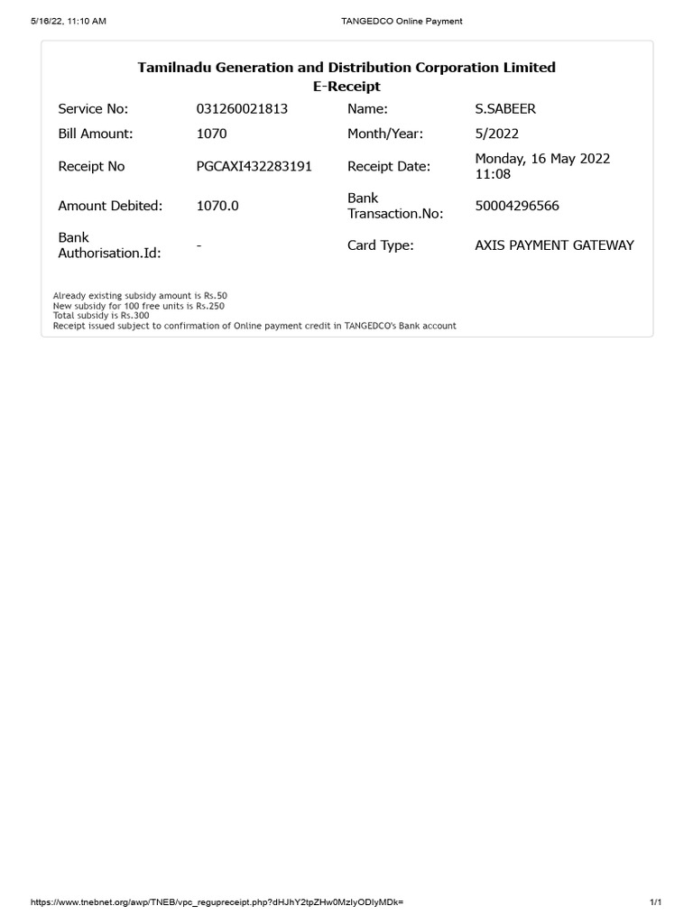 TANGEDCO Online Payment | PDF