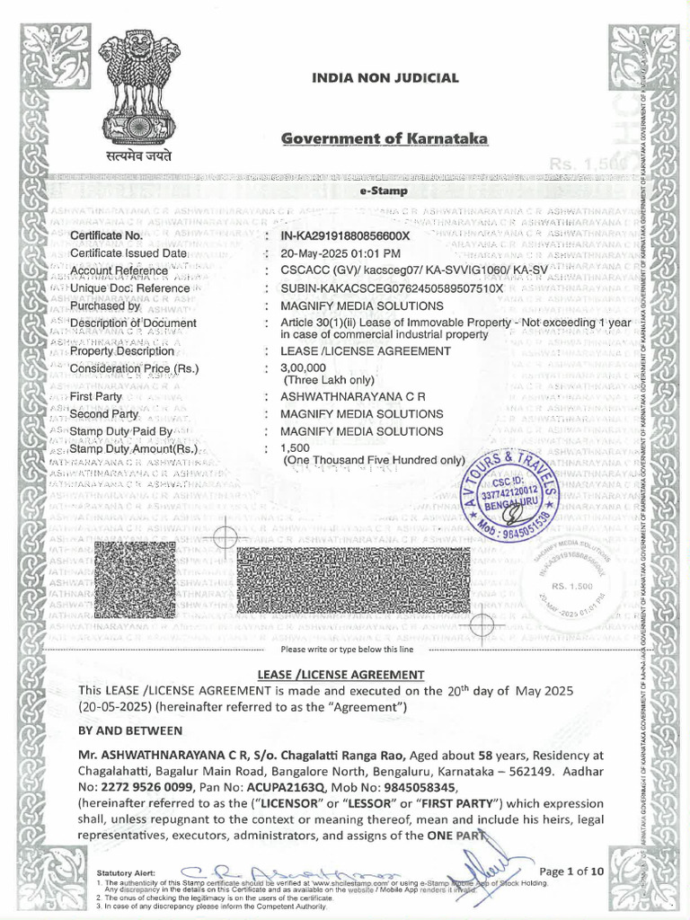 Ashwathnarayana Sathanur Agreement Soft Copy 1 | PDF