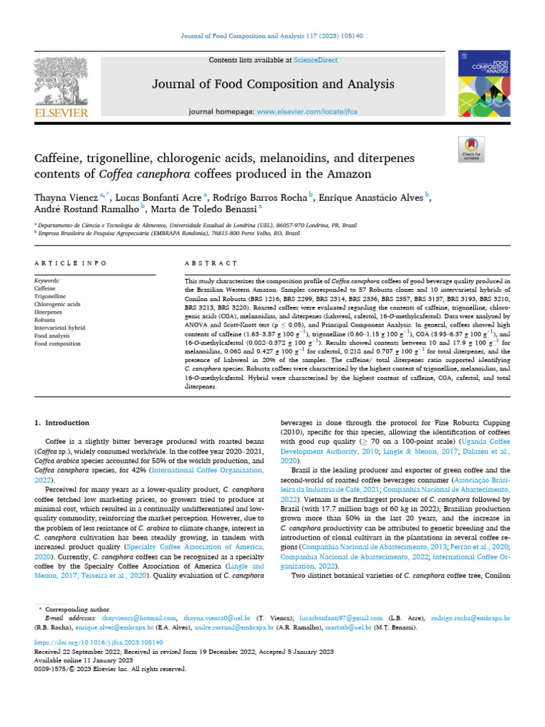 2023 01 Caffeine Trigonelline Chlorogenic Acids Melanoidins and ...