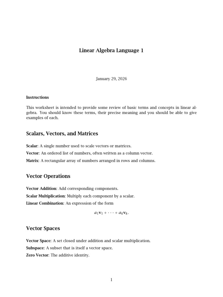 Linear Algebra Language 1 | PDF