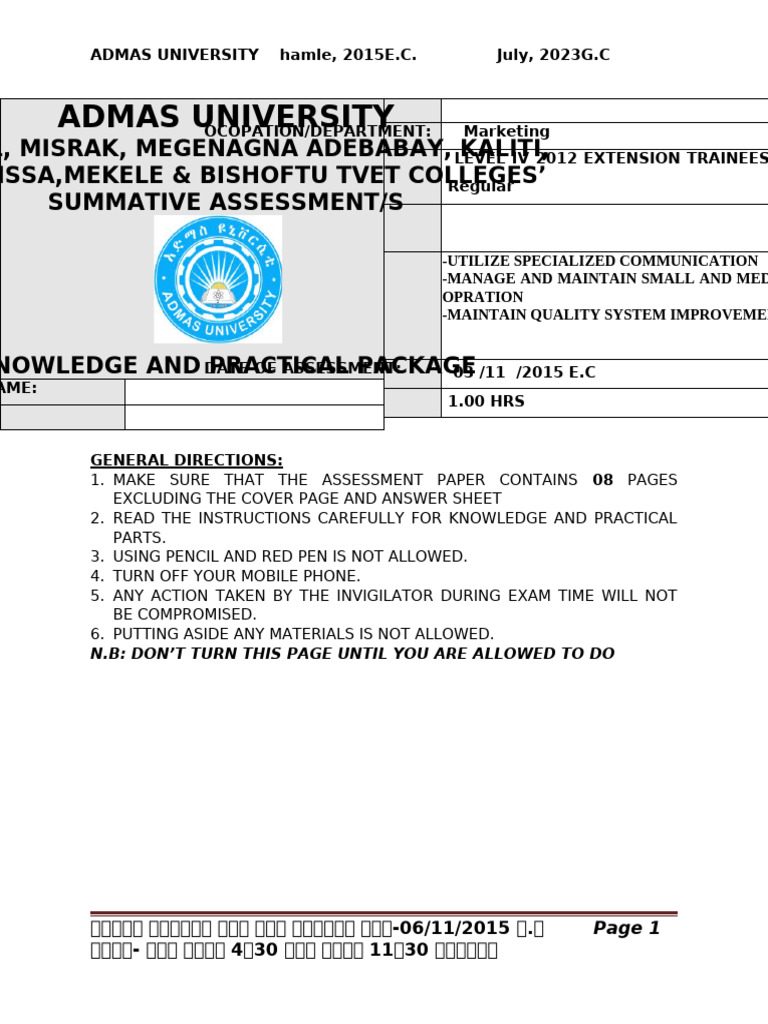 Utilize, Manage, Maintain | PDF | Communication | Evaluation