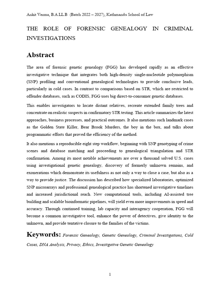 The Role of Forensic Genealogy in Criminal Investigations - Verma ...