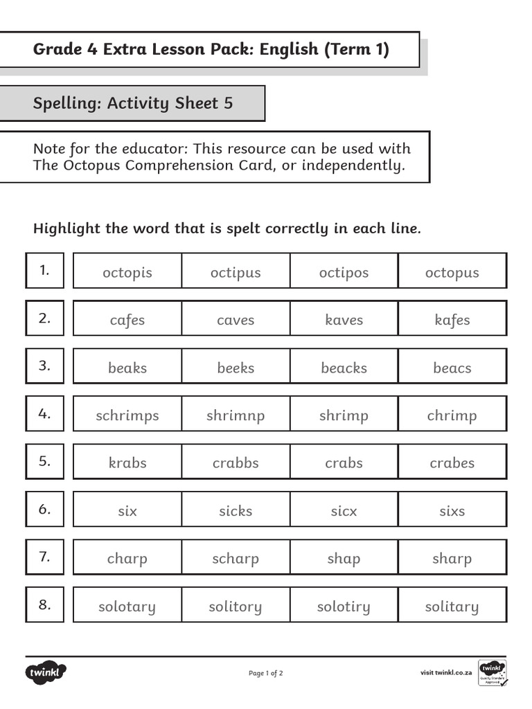 GR 4 Extra Lessons Spelling Activity Activity 5 BW | PDF | Chess Theory ...