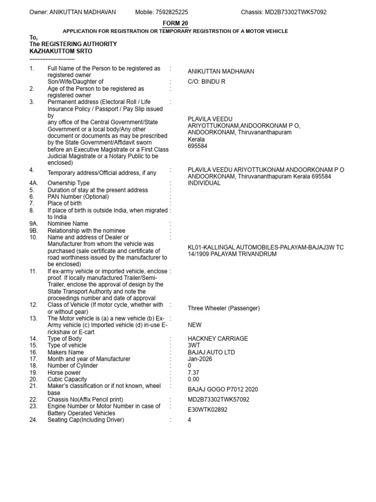 Vahan.parivahan.gov.in Vahan Vahan Ui Dealer Form Form20Report.xhtml | PDF