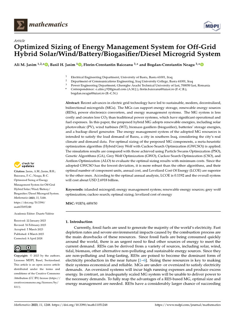 Optimized Sizing of Energy Management System for Off-Grid | PDF ...