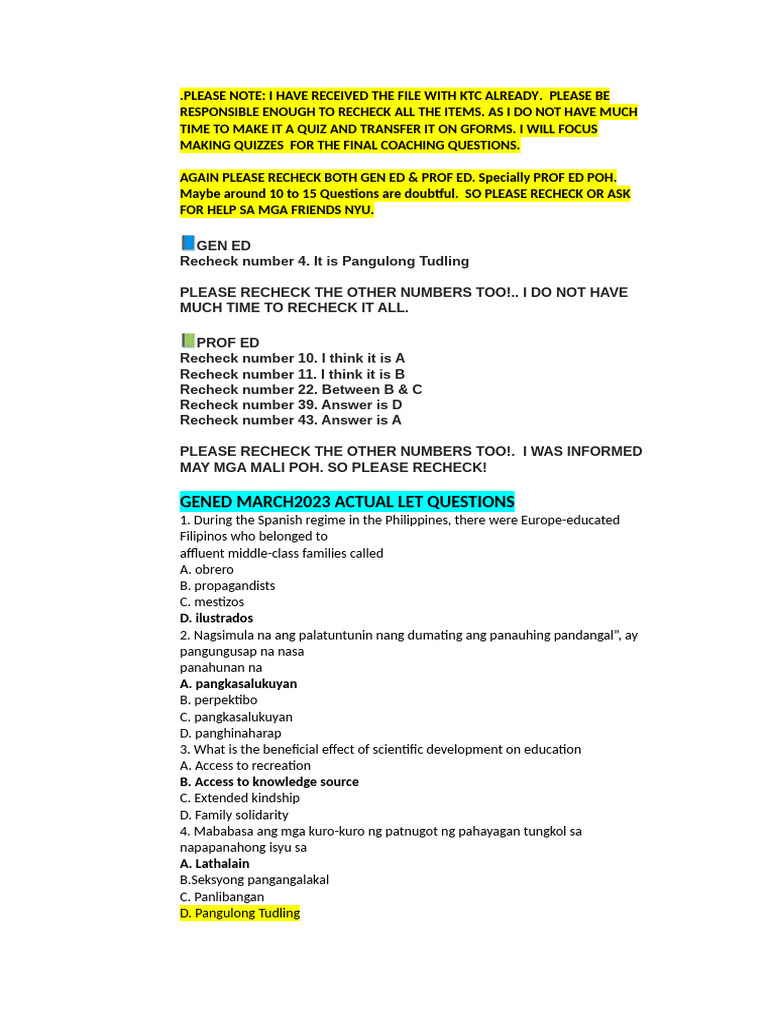 2023 Gen Ed Actual Questions(1) | PDF