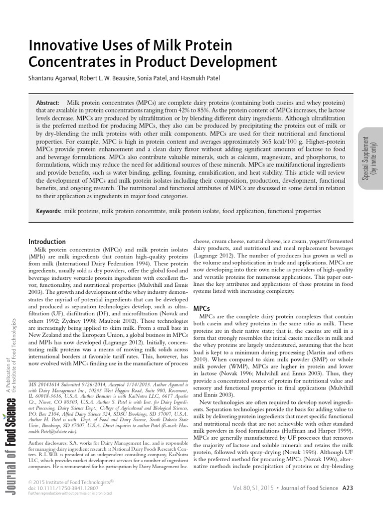 Innovative Uses of Milk Protein Concentrates in Product Development ...