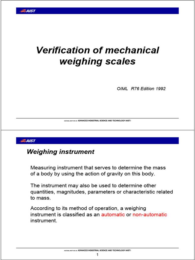 Verification of Mechanical Weighing Scales | PDF | Lever | Weighing Scale
