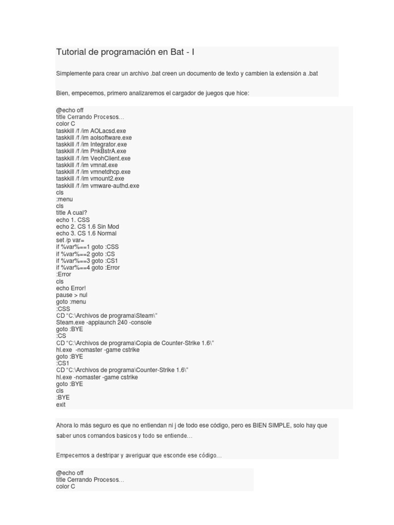 Tutorial De Programación En Bat 3 Pdf Color Comillas