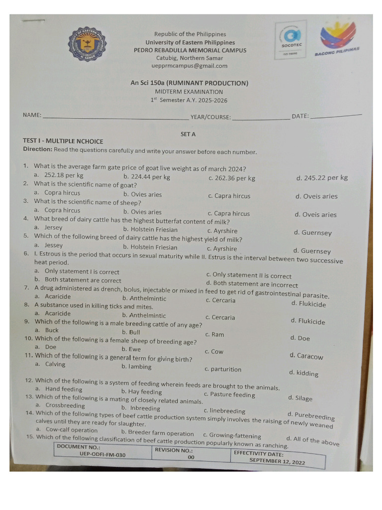 Sample Midterm&Final Exam Test Questions with TOS (1) | PDF