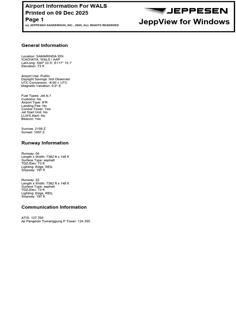 Wals (Aap) - Aji Pangeran Tumenggung Pranot | PDF | Runway | Aviation