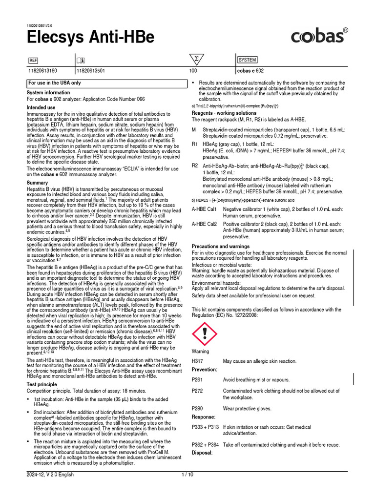 Insert.elecsys Anti HBe.11820613501.V2.En | PDF | Hepatitis B | Hepatitis