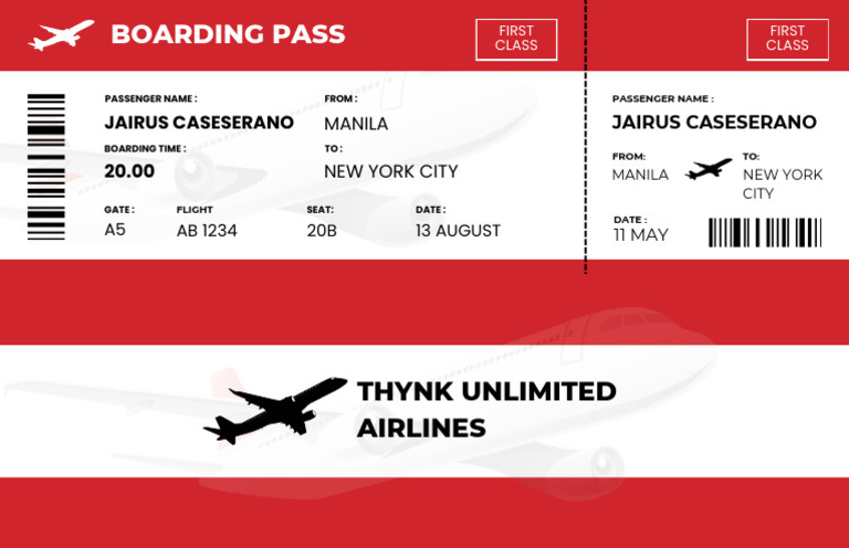 Red and White Minimalist Boarding Pass Ticket | PDF
