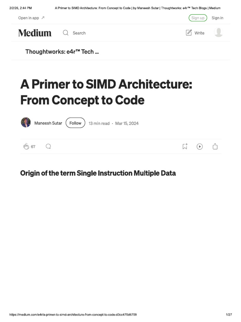 A Primer To SIMD Architecture - From Concept To Code | PDF