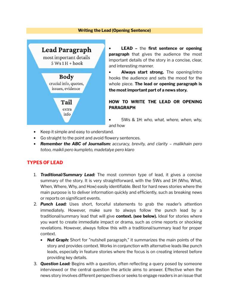 Writing the Lead | PDF | News | Human Communication