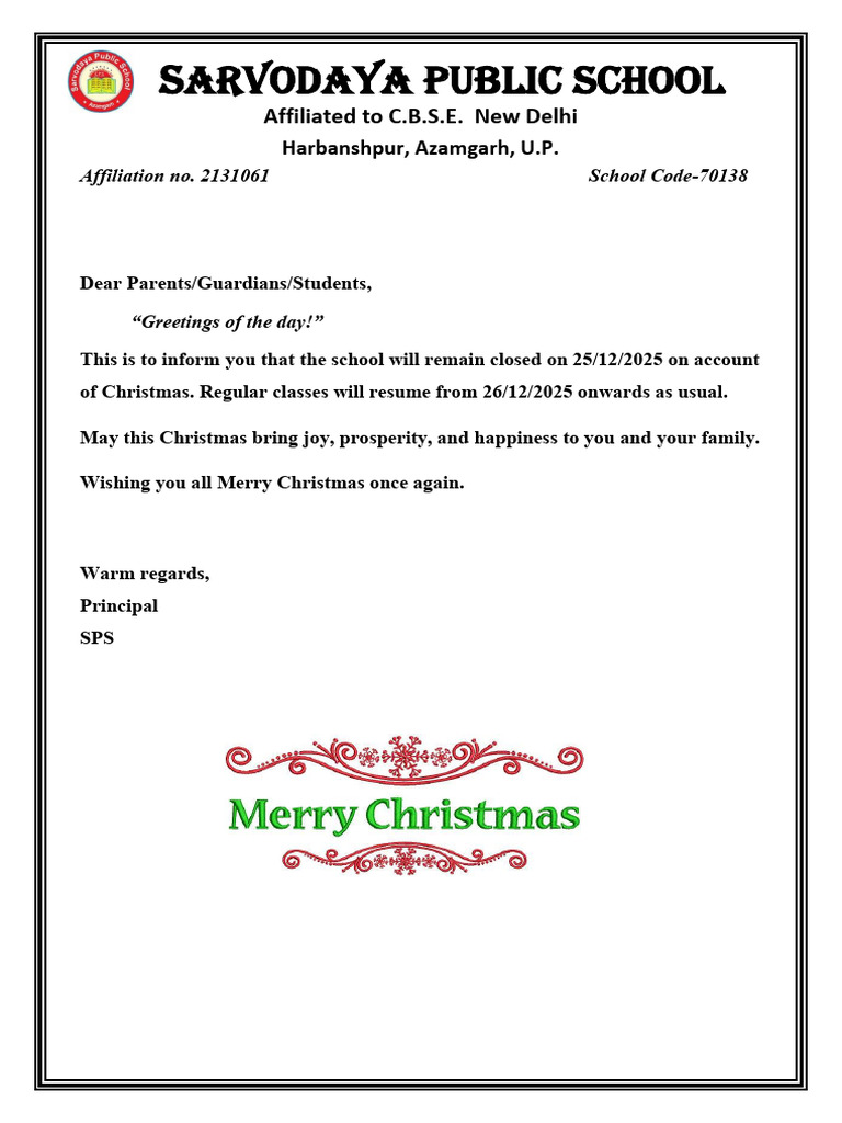 Christmas Day Notice | PDF