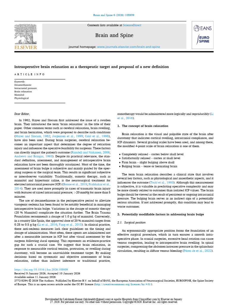 Intraoperative Brain Relaxation As A Therapeutic Target and Proposal of ...