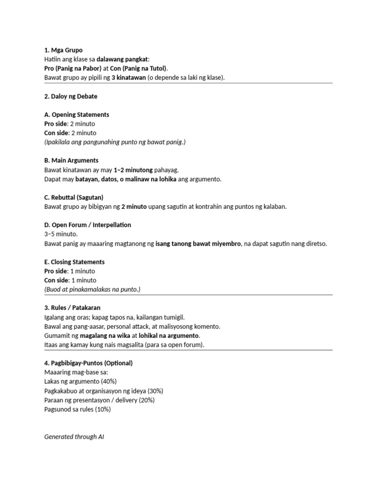 Classroom Debate Mechanics | PDF