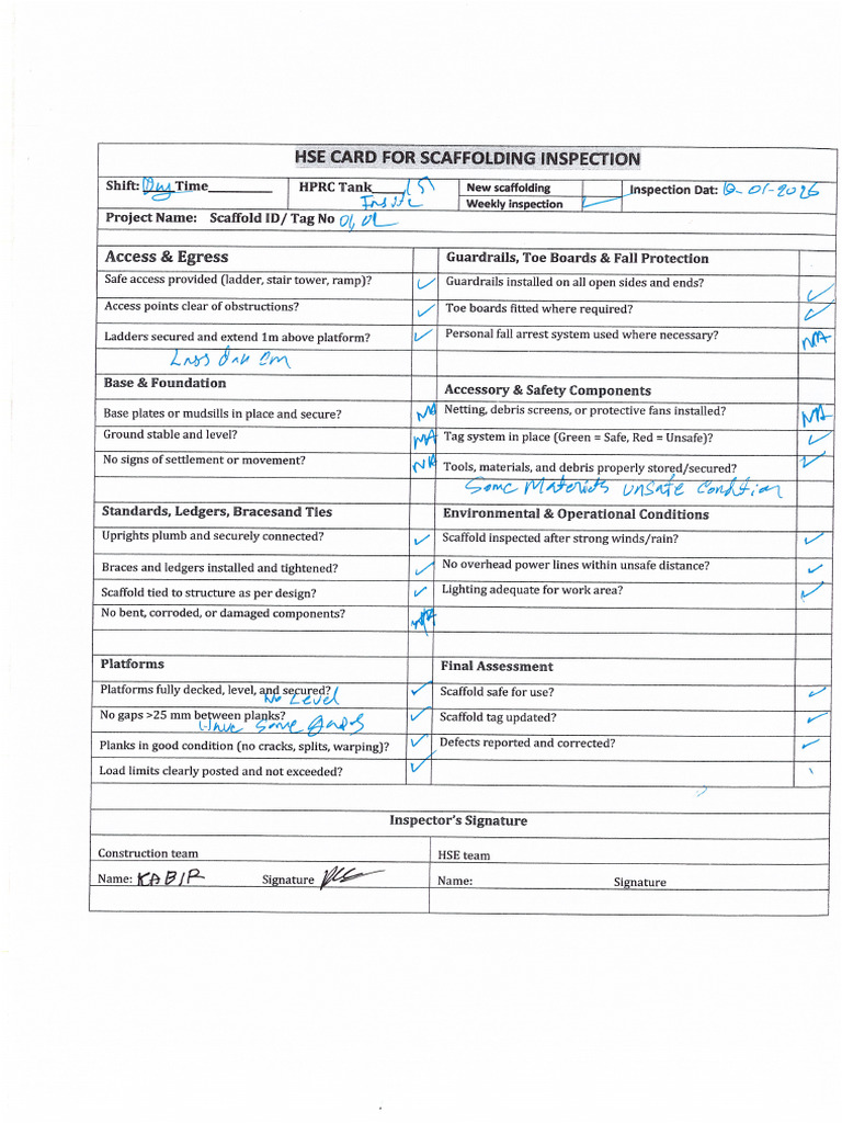 HSE Card for scaffolding | PDF