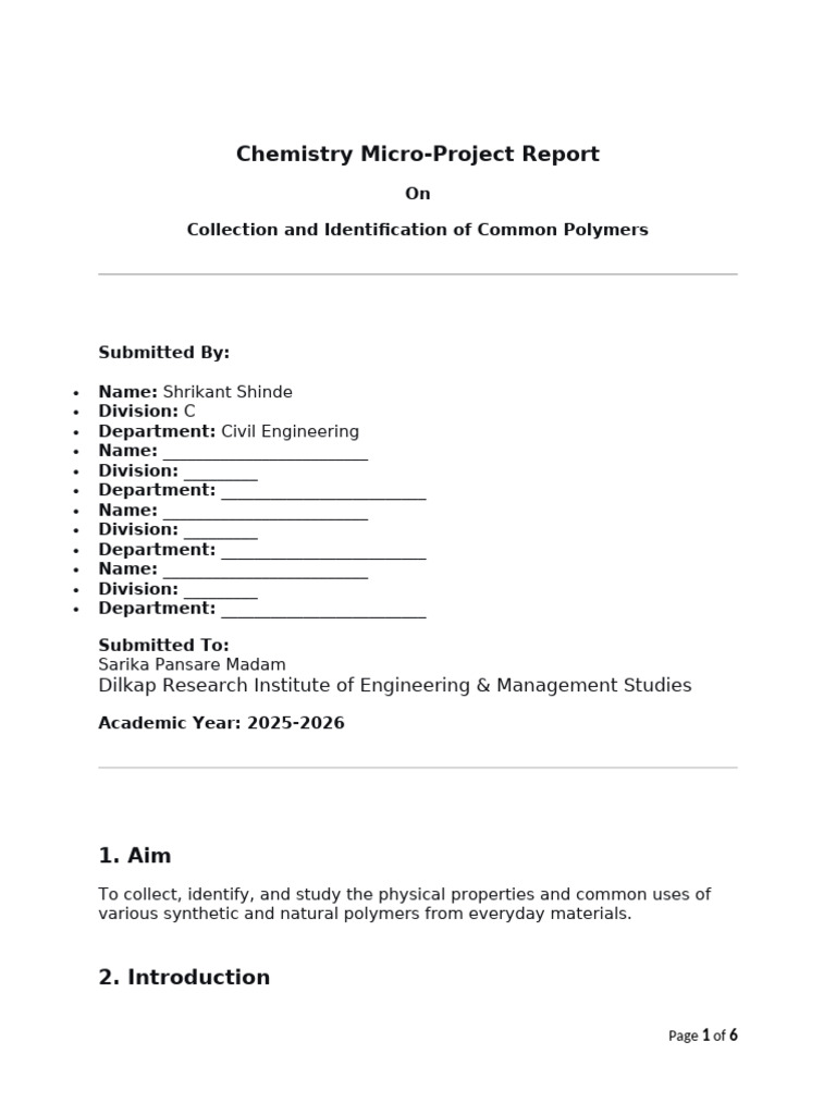 Chemistry Micro-Project Report | PDF | Polymers | Plastic