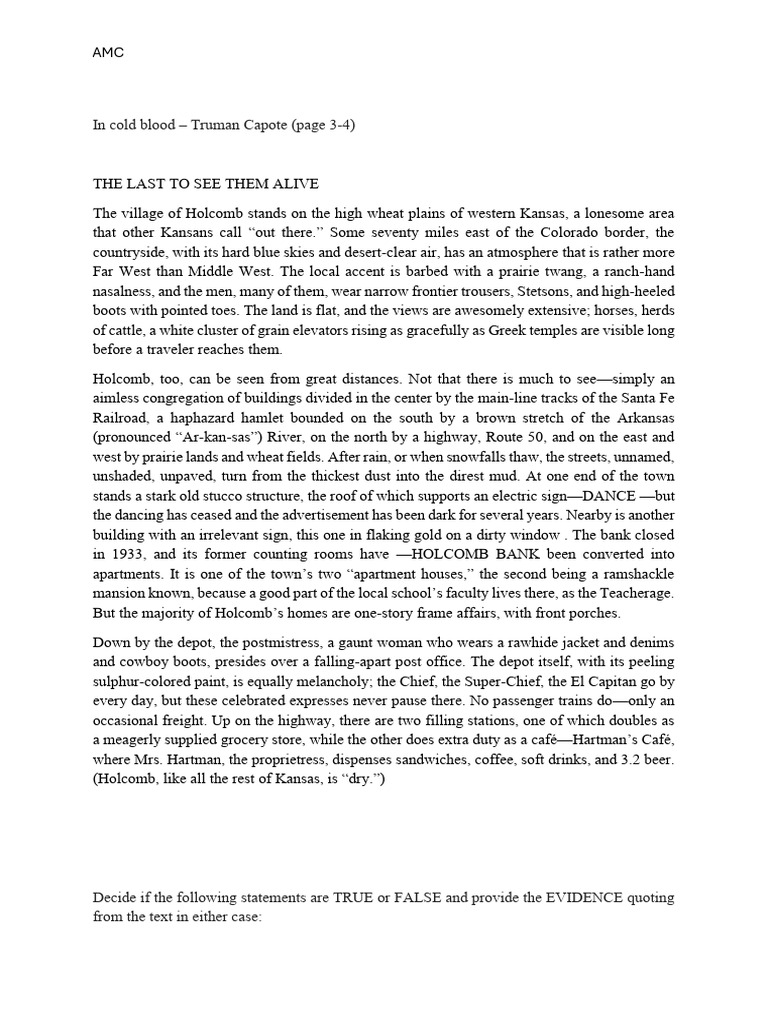 In cold blood - Truman Capote (teacher) (1) | PDF