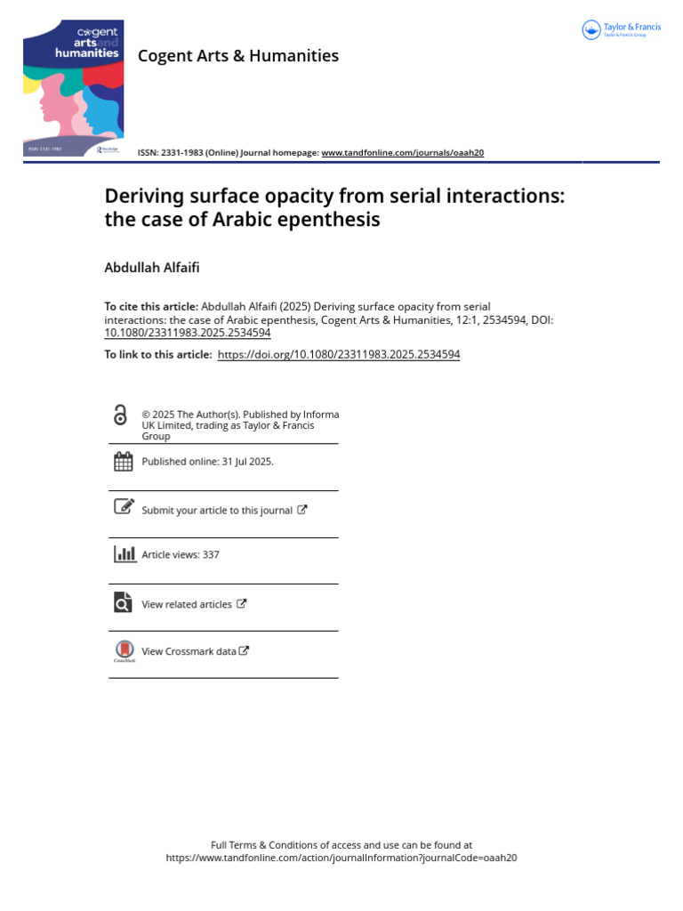 Deriving Surface Opacity From Serial Interactions The Case of Arabic ...