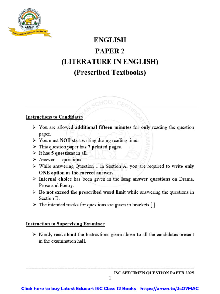 2024-25 ISC Class 12 Lit in English SQP | PDF | Macbeth