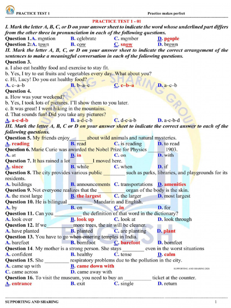 KEY Practice Test 1+ 2 | PDF