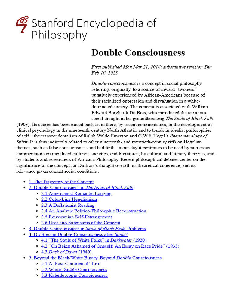 Double Consciousness (Stanford Encyclopedia of Philosophy) | PDF ...