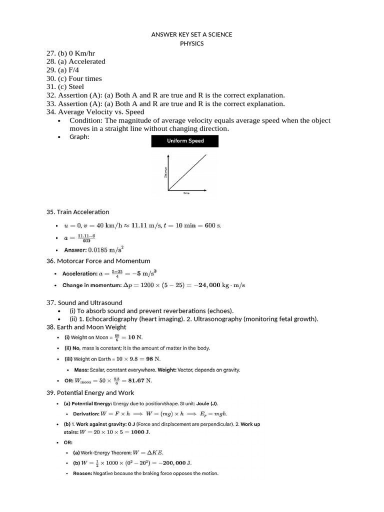 Ix Answer Key Set A Physics | PDF
