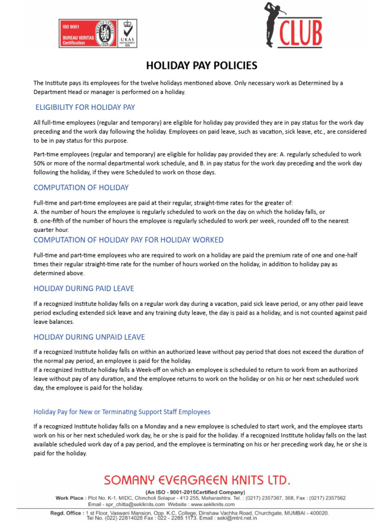 Holiday Pay Policies | PDF | Sick Leave | Working Conditions