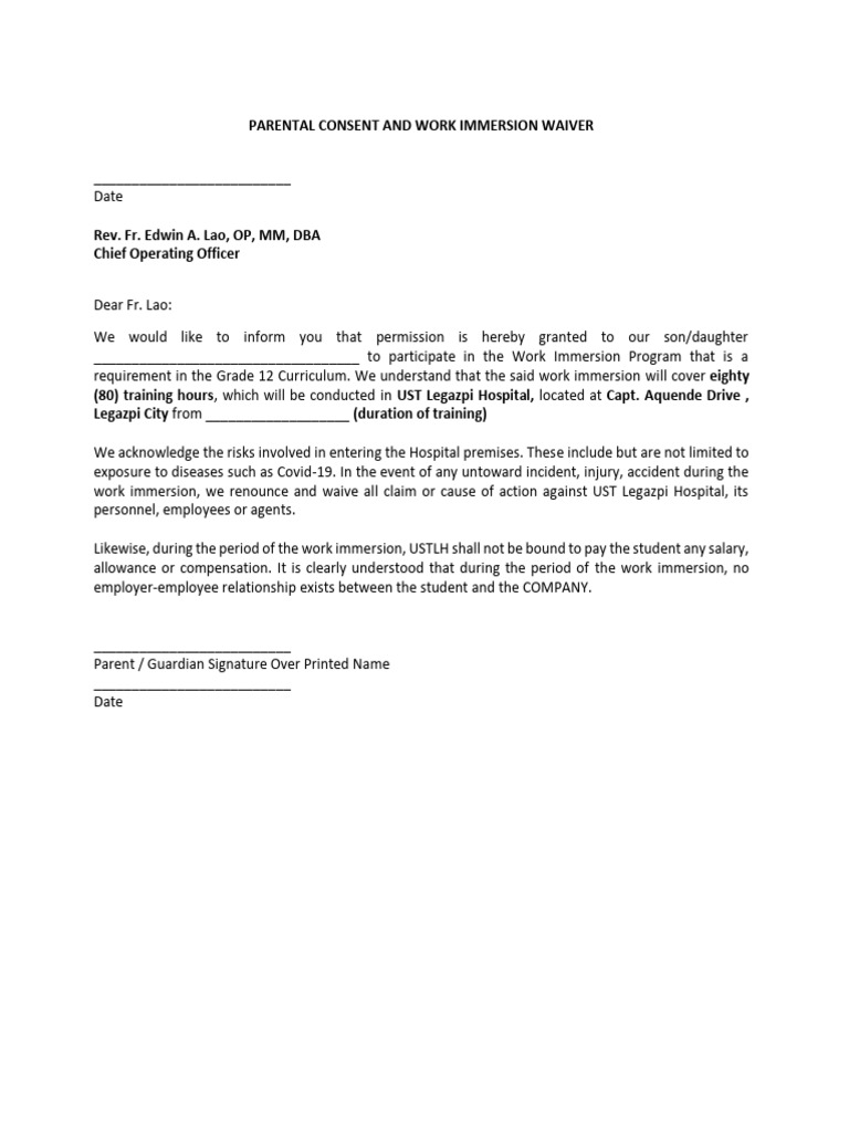 Parental Consent and Work Immersion Waiver | PDF