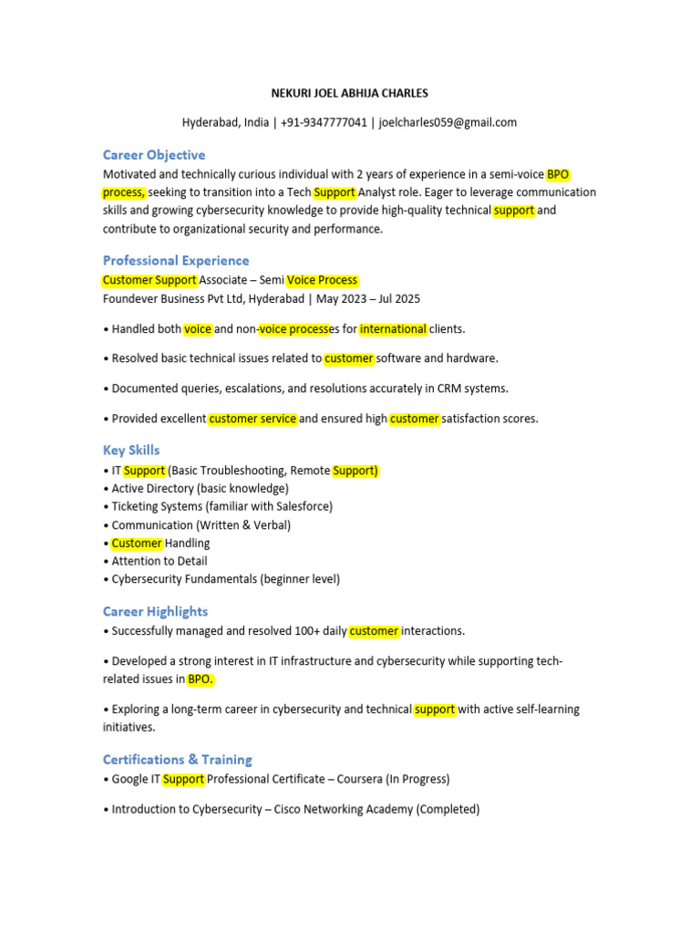 Resume Rider - Nekuri Joel Abhija Charles - CV | PDF