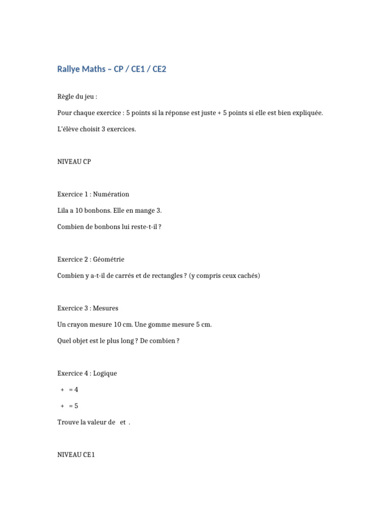 Rallye Maths CP CE1 CE2-2 | PDF