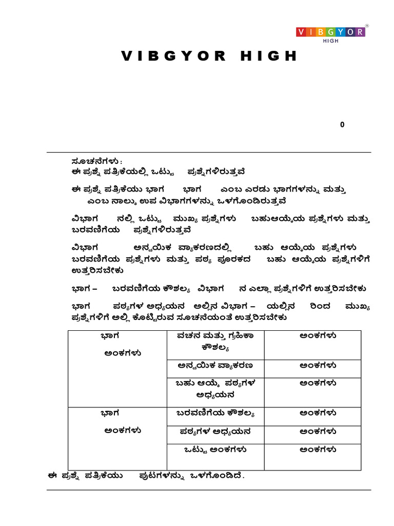 CBSE Gr9 Kannada II Lang Sample Paper | PDF
